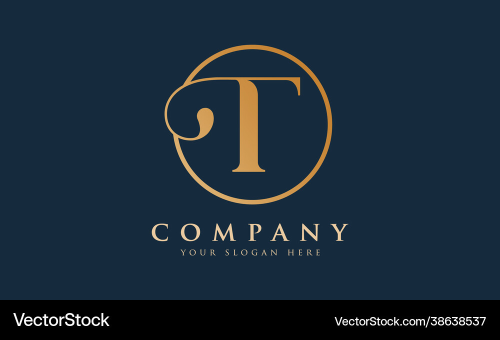 Initial t letter gold color with black background Vector Image