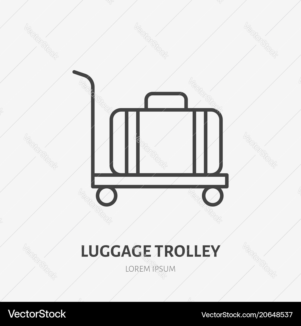 Luggage trolley flat line icon retro suitcase Vector Image