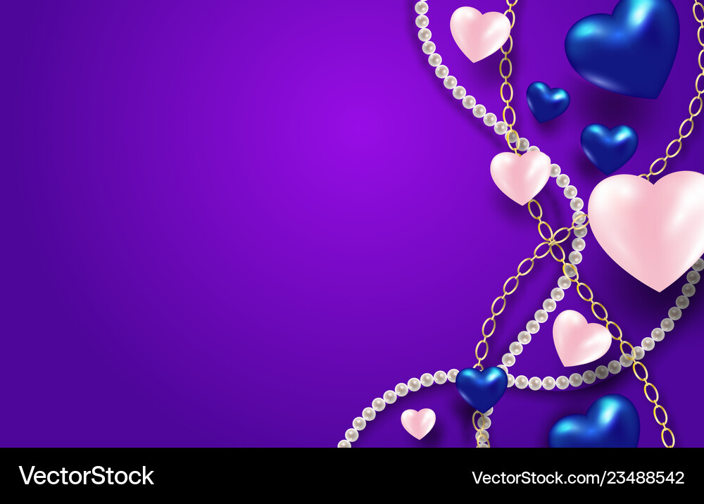 3d metallic blue and white hearts with beads Vector Image
