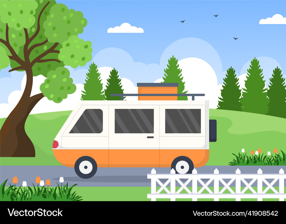 Camping car background with tent camper car Vector Image