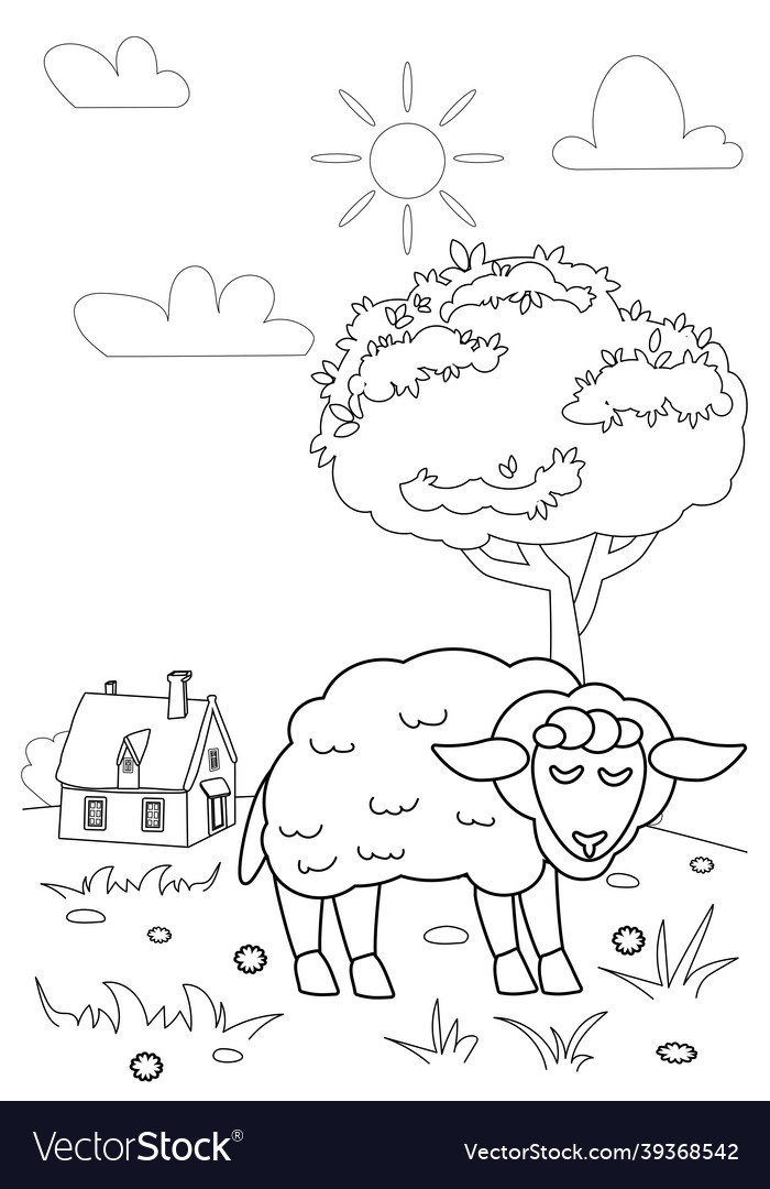 Cute sheep farm animals coloring book educational Vector Image