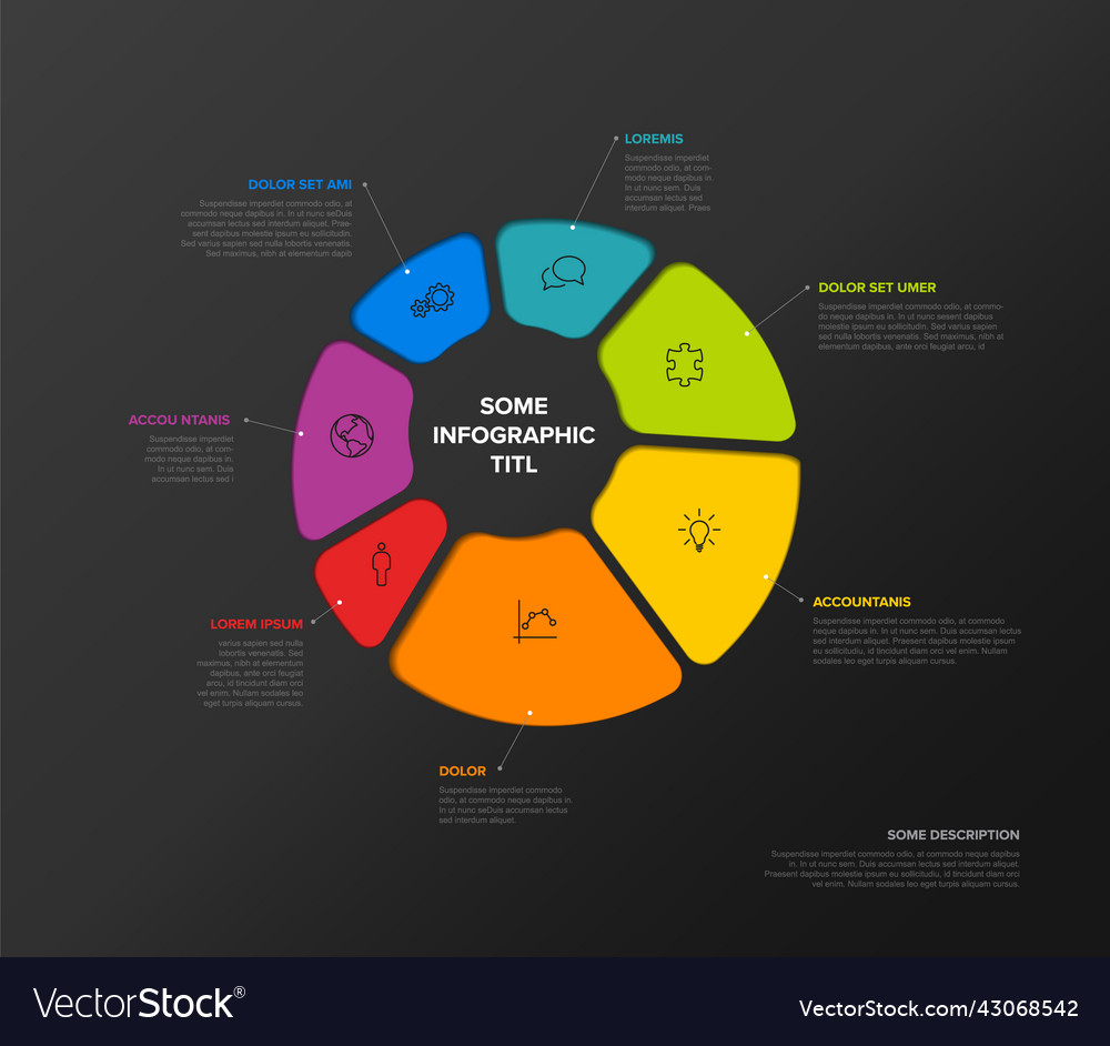Dark multipurpose infographic template with seven Vector Image Dark multipurpose infographic template with seven Vector Image