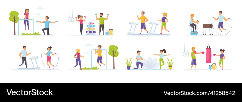 Fitness workout set with people characters Vector Image
