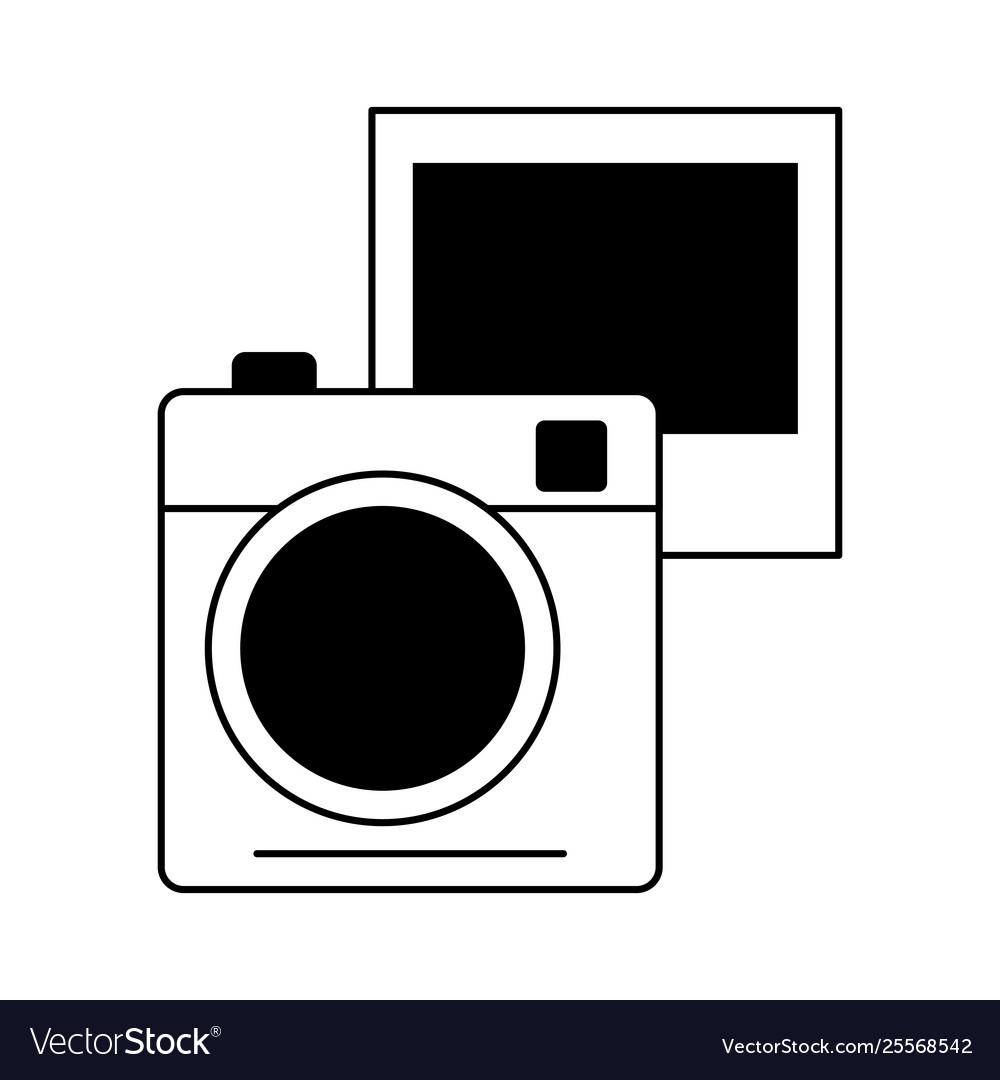 Instant photographic camera with photo in black Vector Image