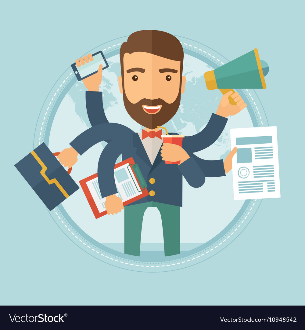 Man coping with multitasking Royalty Free Vector Image