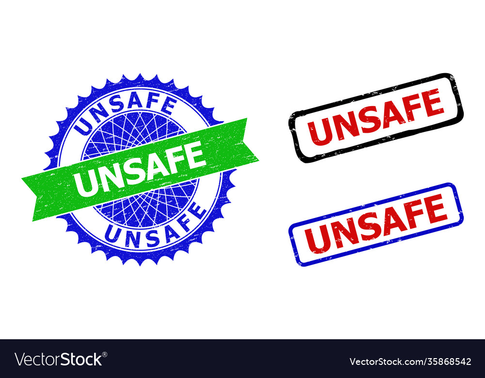 Unsafe Rosette And Rectangle Bicolor Badges Vector Image