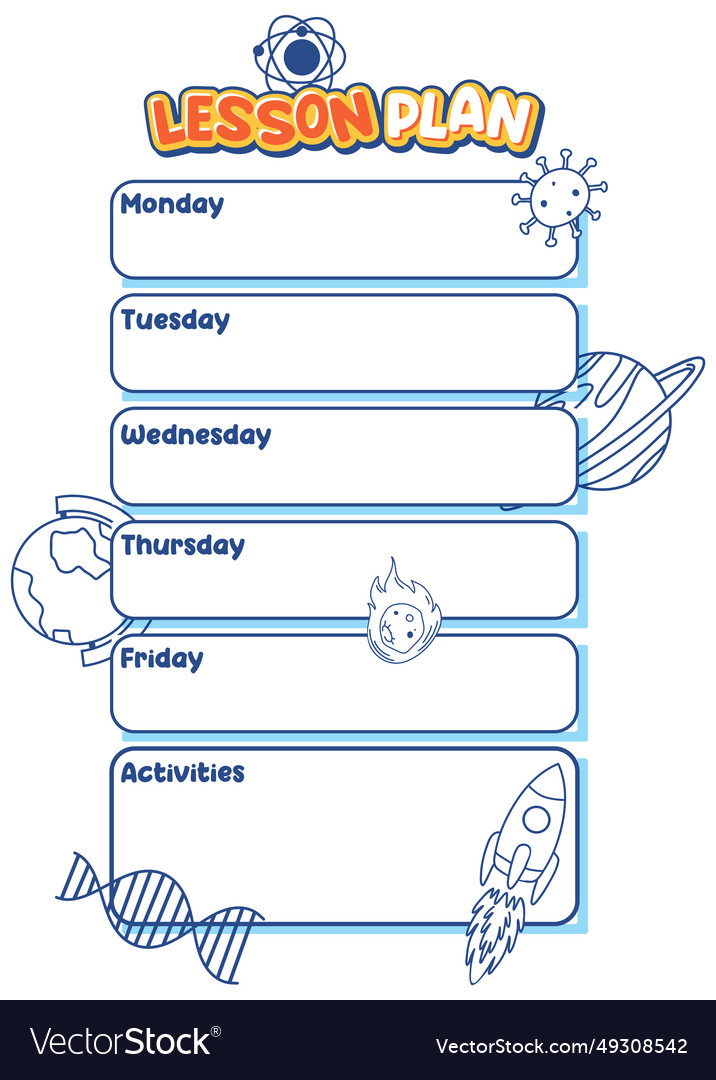 Weekly lesson plan template for monday to friday Vector Image