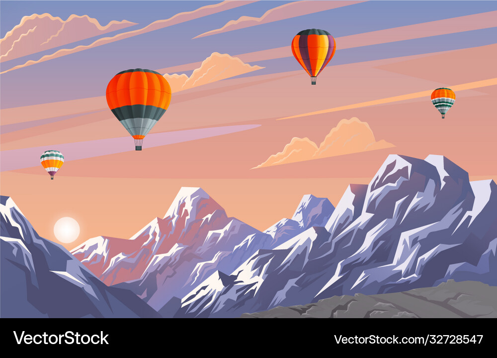 Beautiful evening landscape with pink clouded sky Vector Image