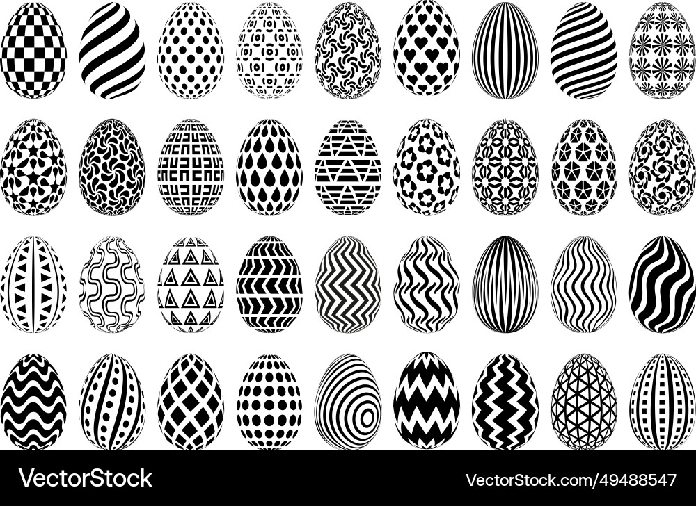 Black and white easter egg set Royalty Free Vector Image