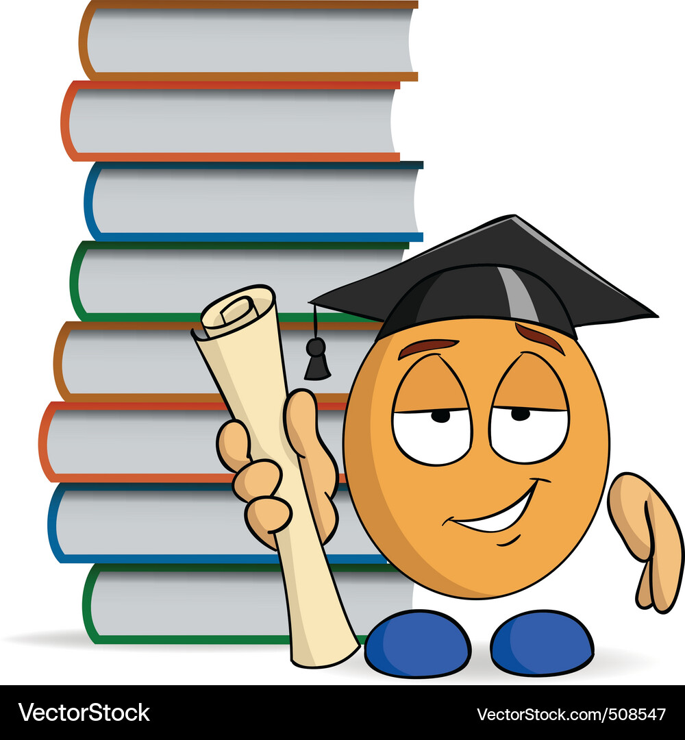 Cartoon character graduation with books Royalty Free Vector
