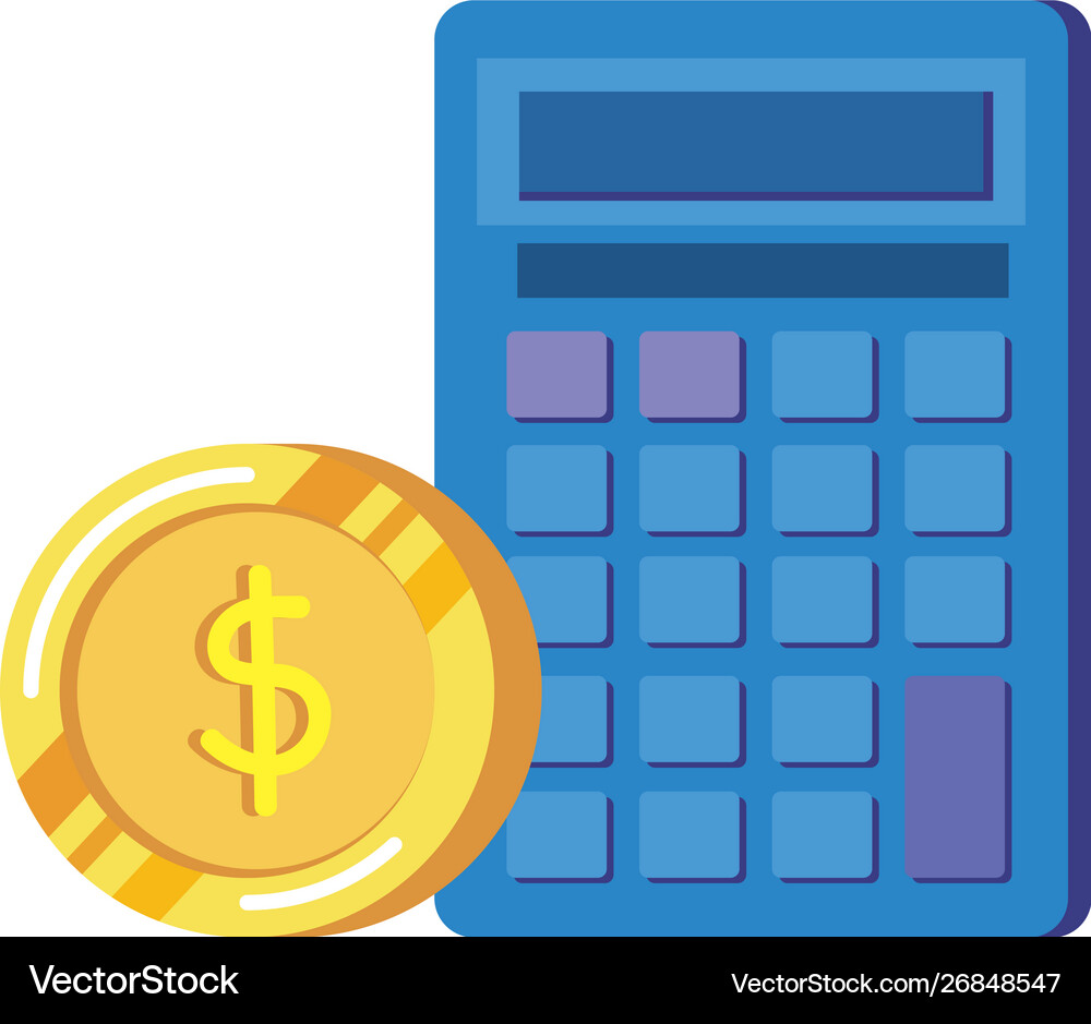 Coins money dollars with calculator Royalty Free Vector