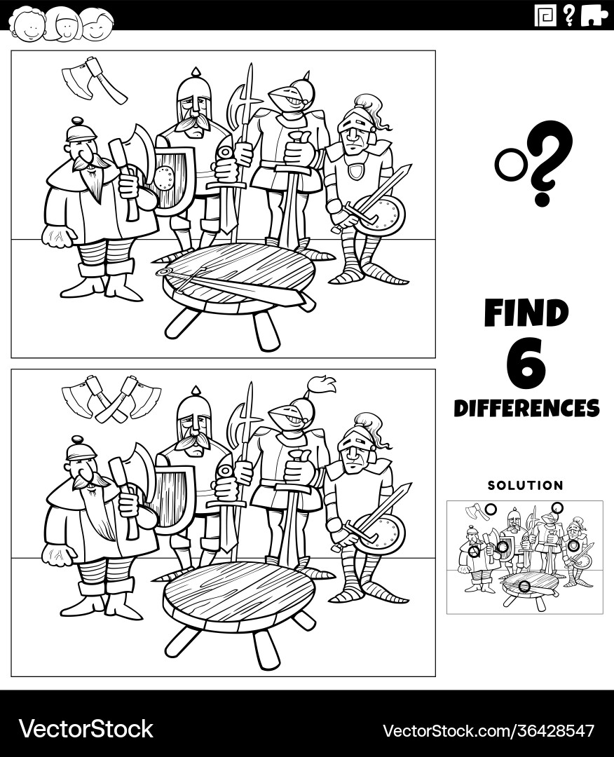 Differences educational game with knights Vector Image
