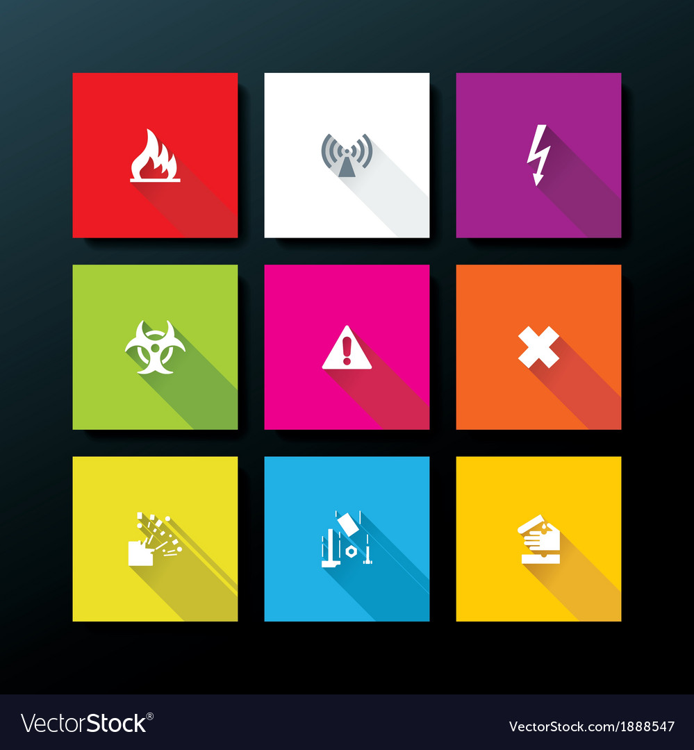 Flat warning icon set Royalty Free Vector Image