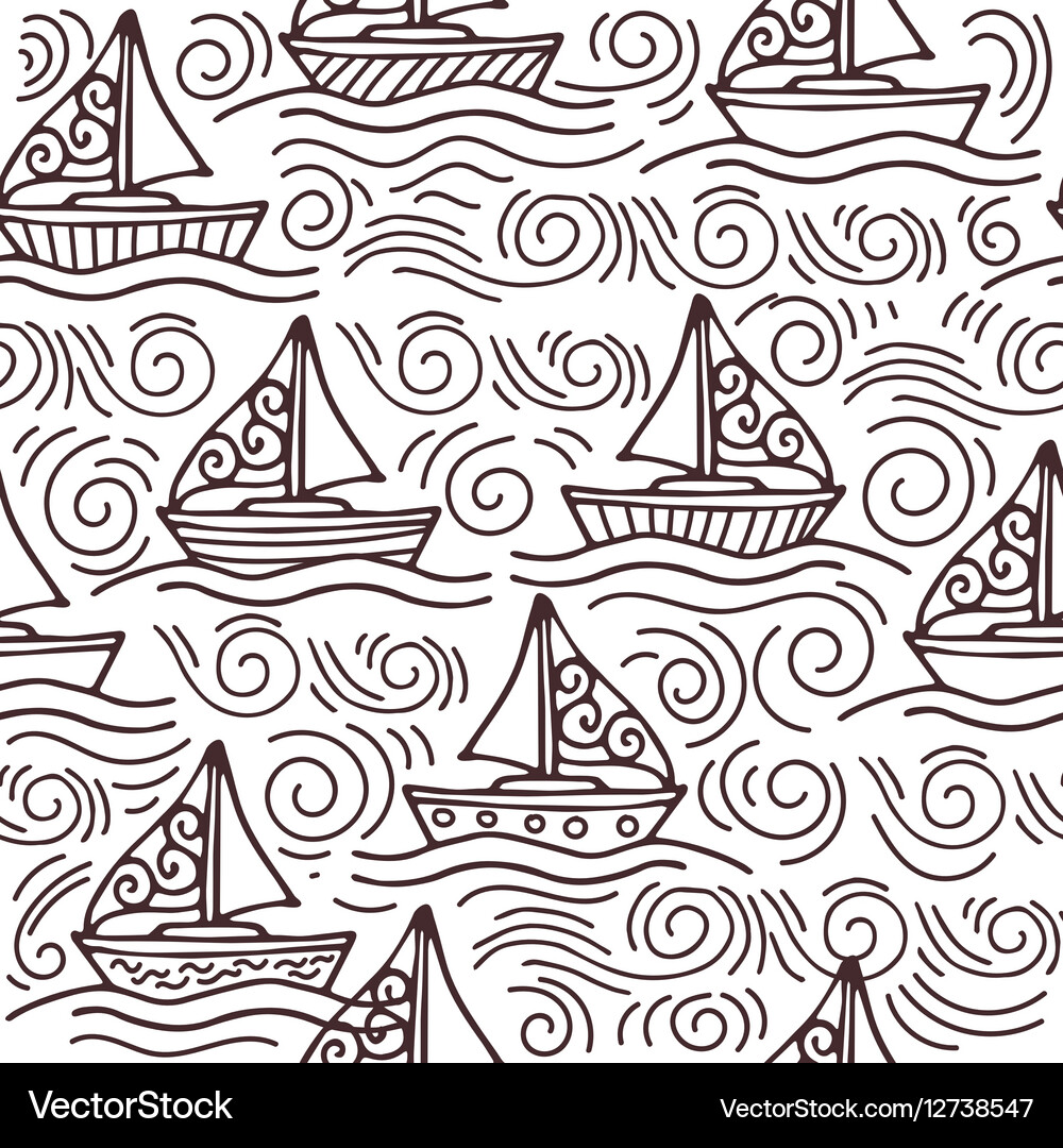 Inspiring seamless pattern with ships and the sea Vector Image