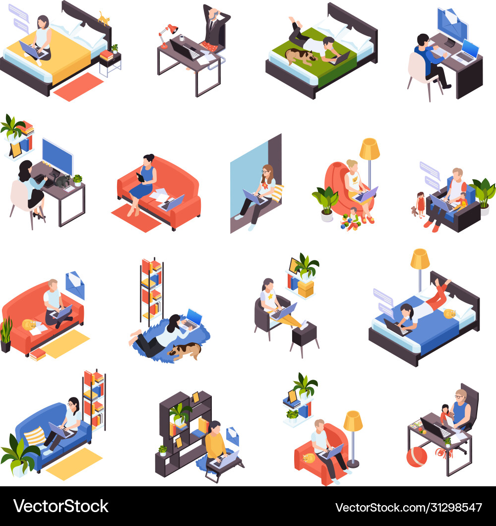 Remote work isometric set Royalty Free Vector Image