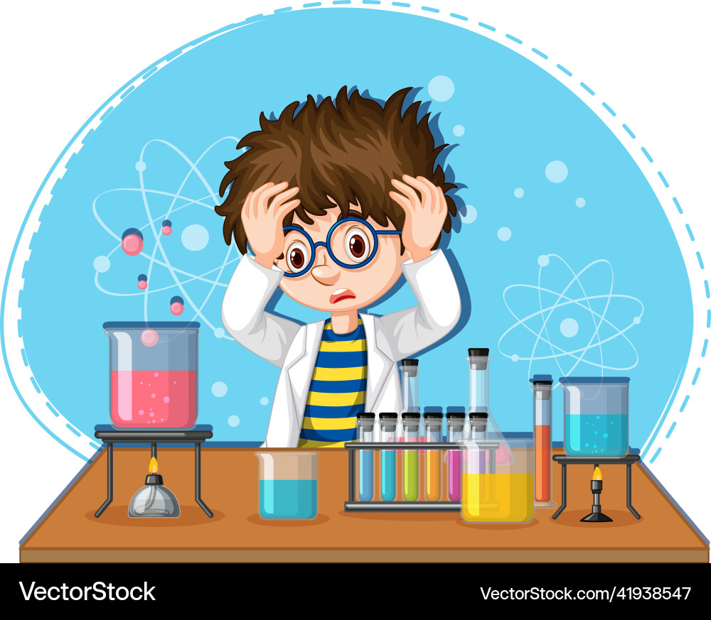 Scientist man cartoon character with laboratory Vector Image