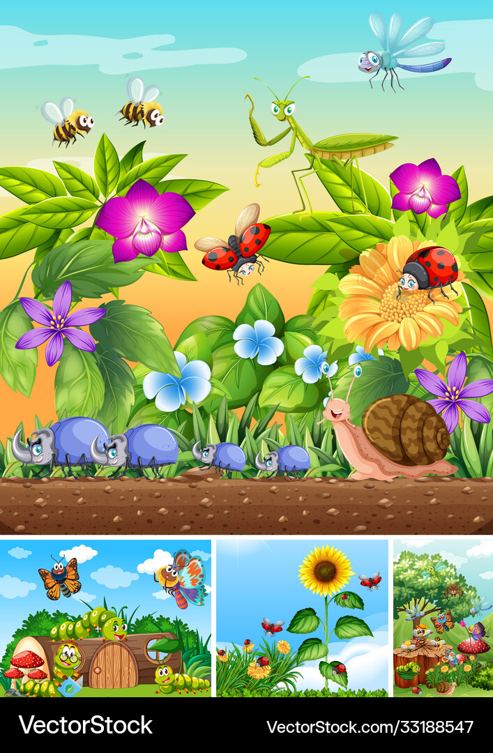 Set different insects living in garden Royalty Free Vector