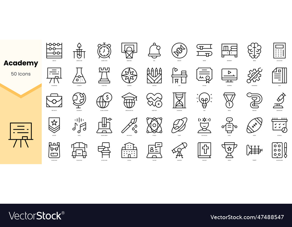 Set of academy icons simple line art style Vector Image