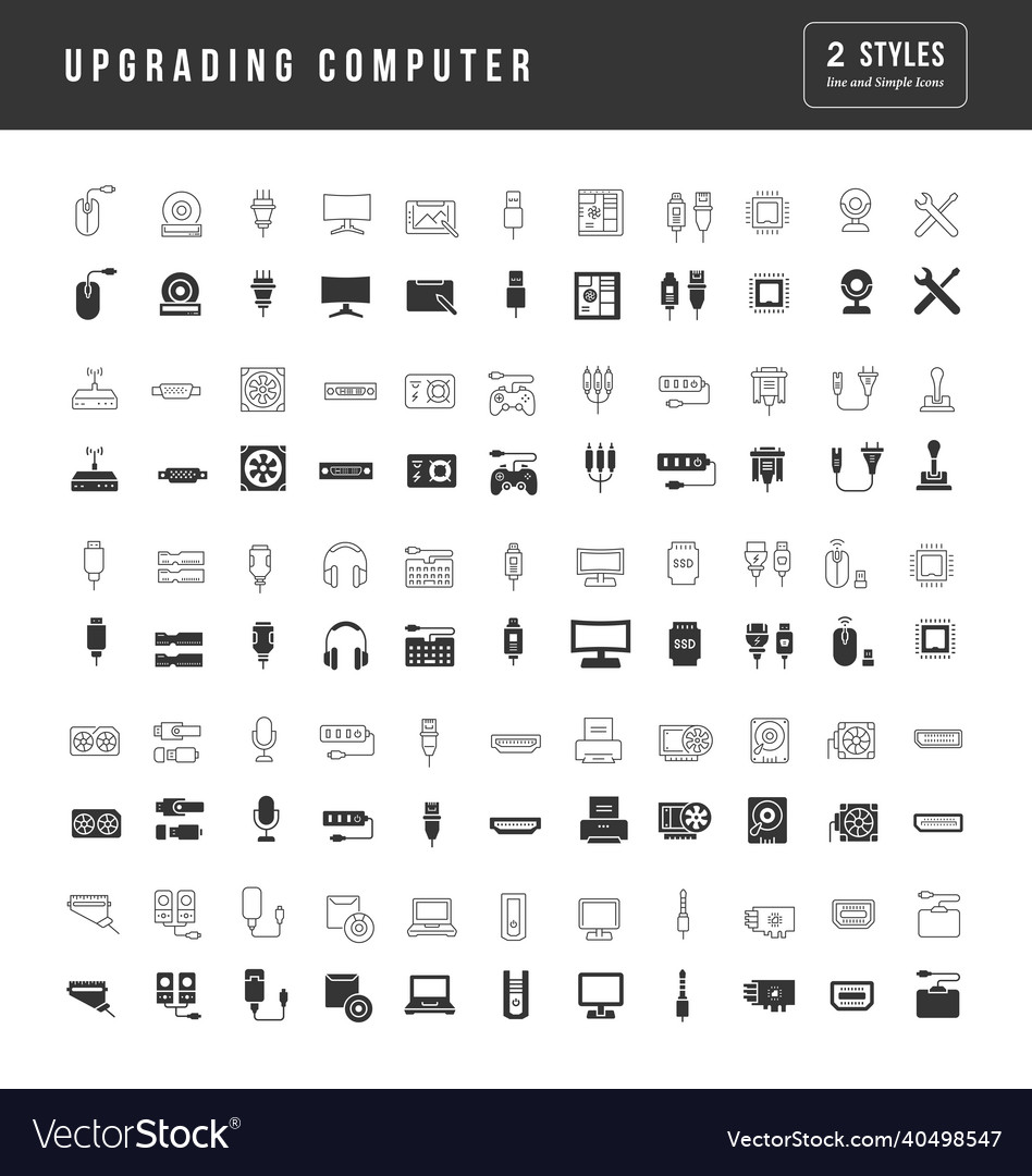 Set of simple icons upgrading computer Royalty Free Vector