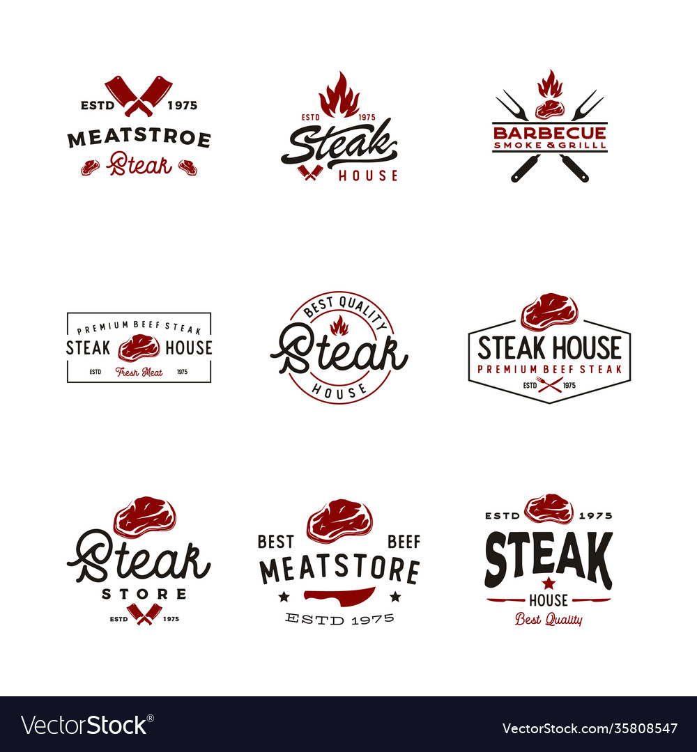 Vintage retro steak house meat store logo design Vector Image Vintage retro steak house meat store logo design Vector Image