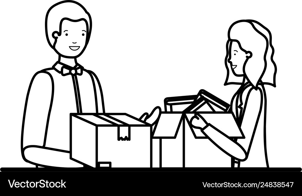 Young couple with cardboard box avatar character Vector Image