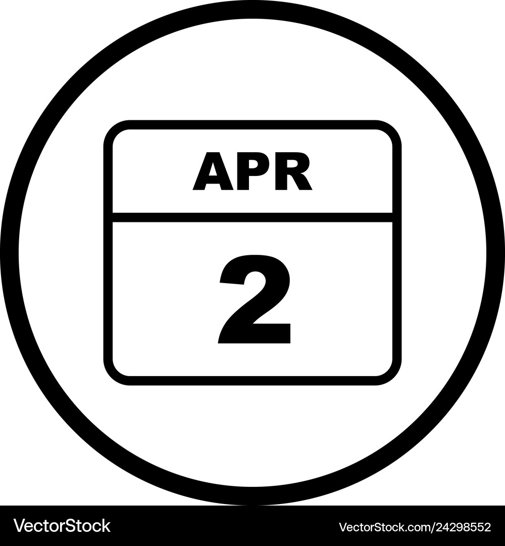 April 2nd date on a single day calendar Royalty Free Vector