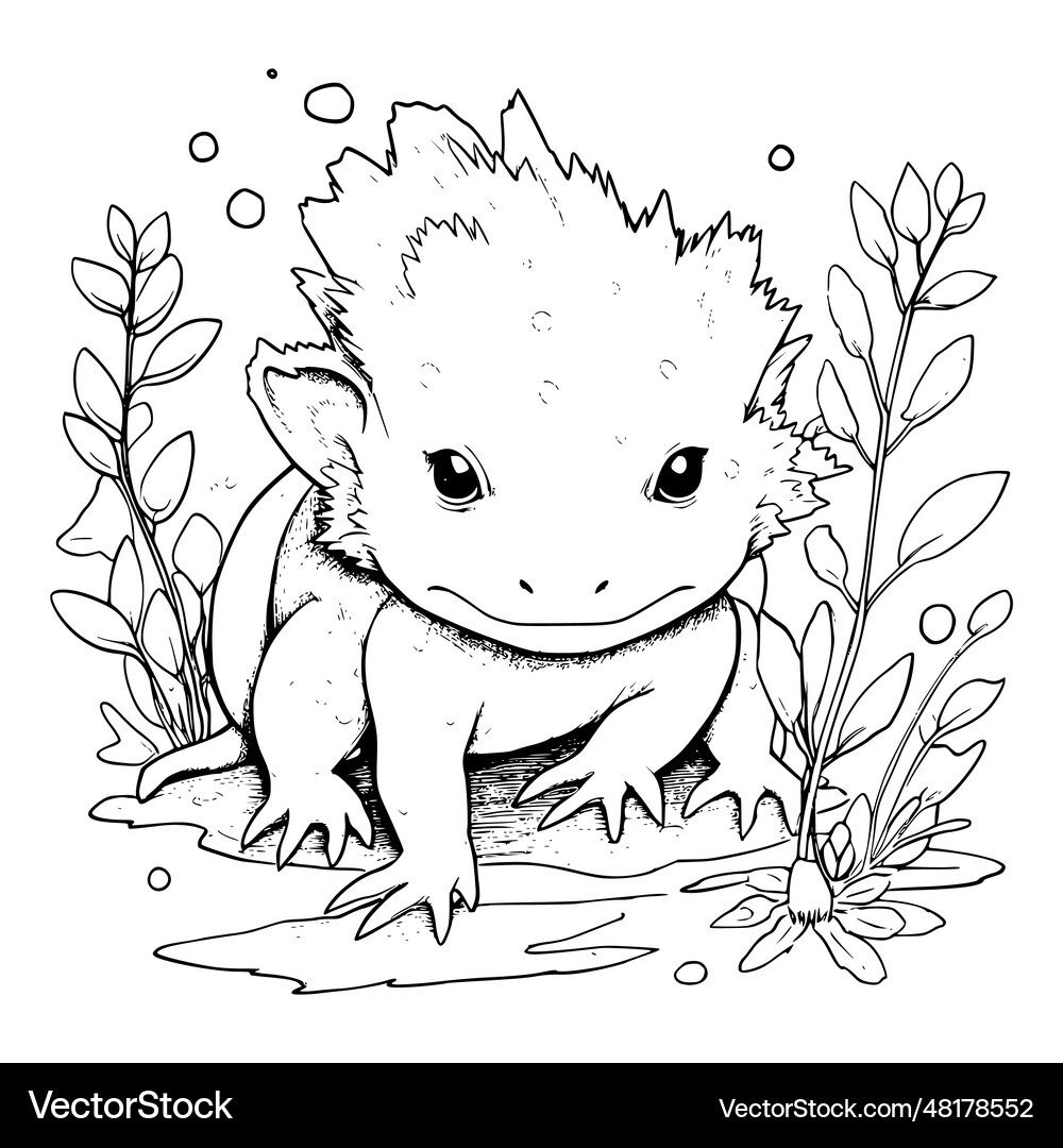 Axolotl coloring page drawing for kids Royalty Free Vector