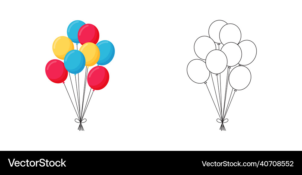 Balloons simple drawing outline for coloring book Vector Image