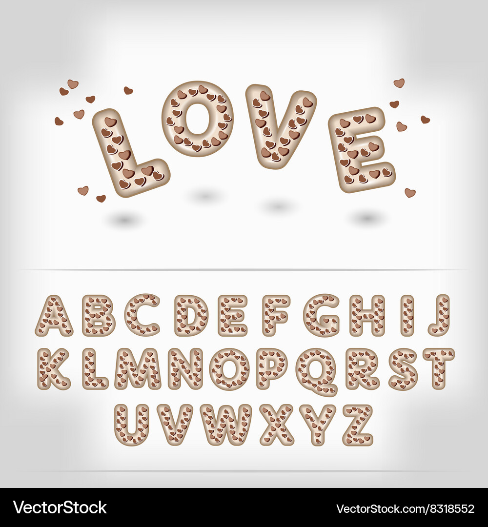 Comic cartoon chocolate with candy heart alphabet Vector Image