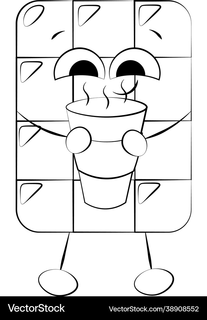 Cute cartoon chocolate character with coffee draw Vector Image