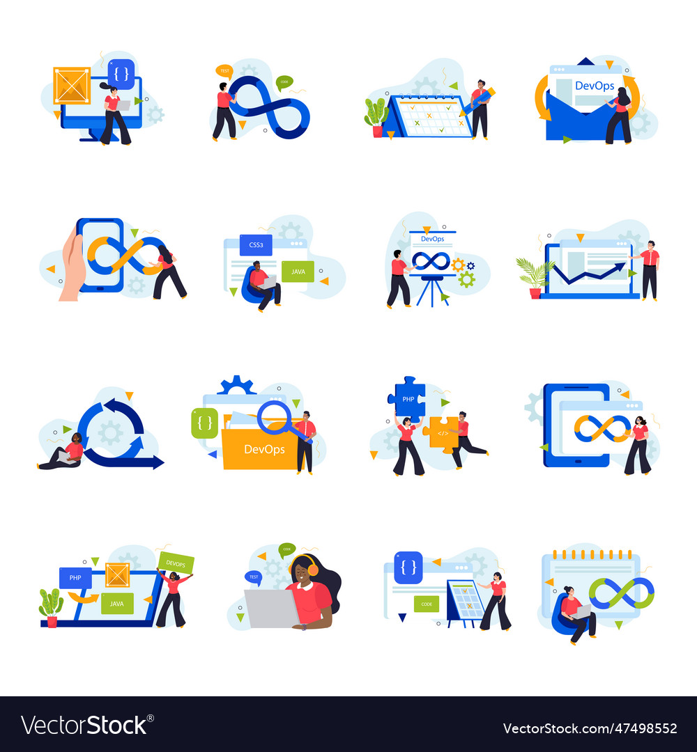 Devops engineer flat icons Royalty Free Vector Image Devops engineer flat icons Royalty Free Vector Image