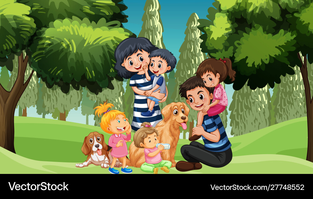 Family with pets in park Royalty Free Vector Image