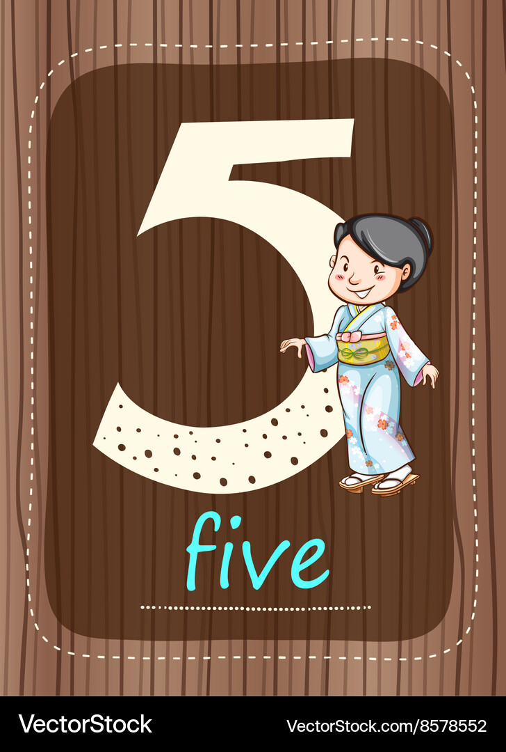 Flashcard number 5 with number and word Royalty Free Vector