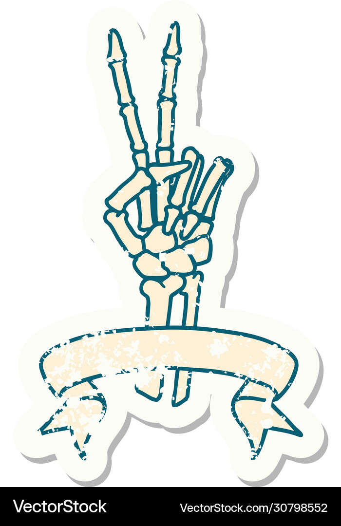 Grunge sticker with banner a skeleton hand Vector Image