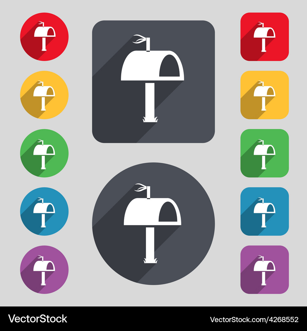 Mailbox icon sign a set of 12 colored buttons Vector Image