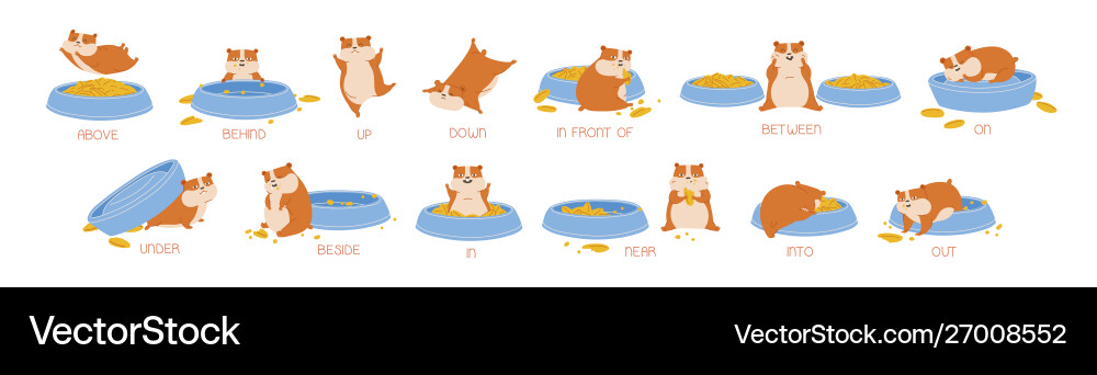 Set hamster demonstrating english prepositions Vector Image