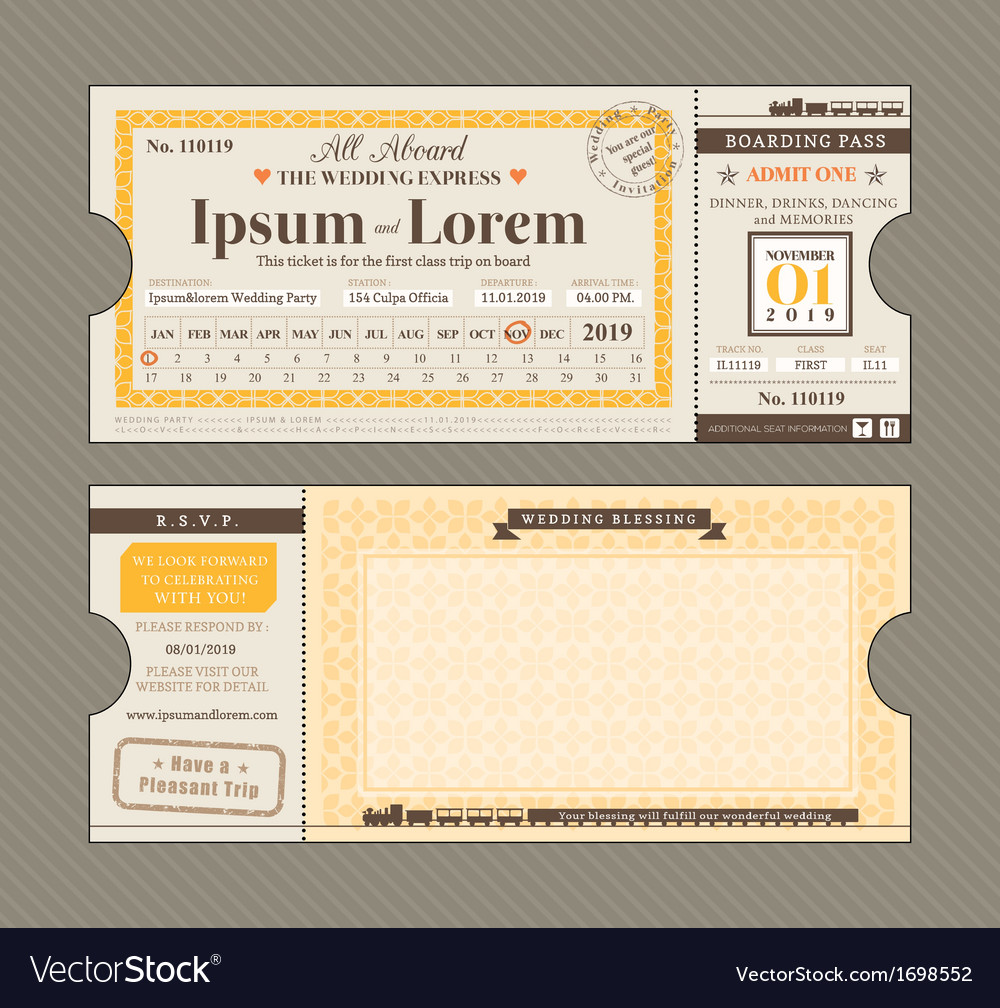 Train Ticket Wedding Invitation Design Template Vector Image