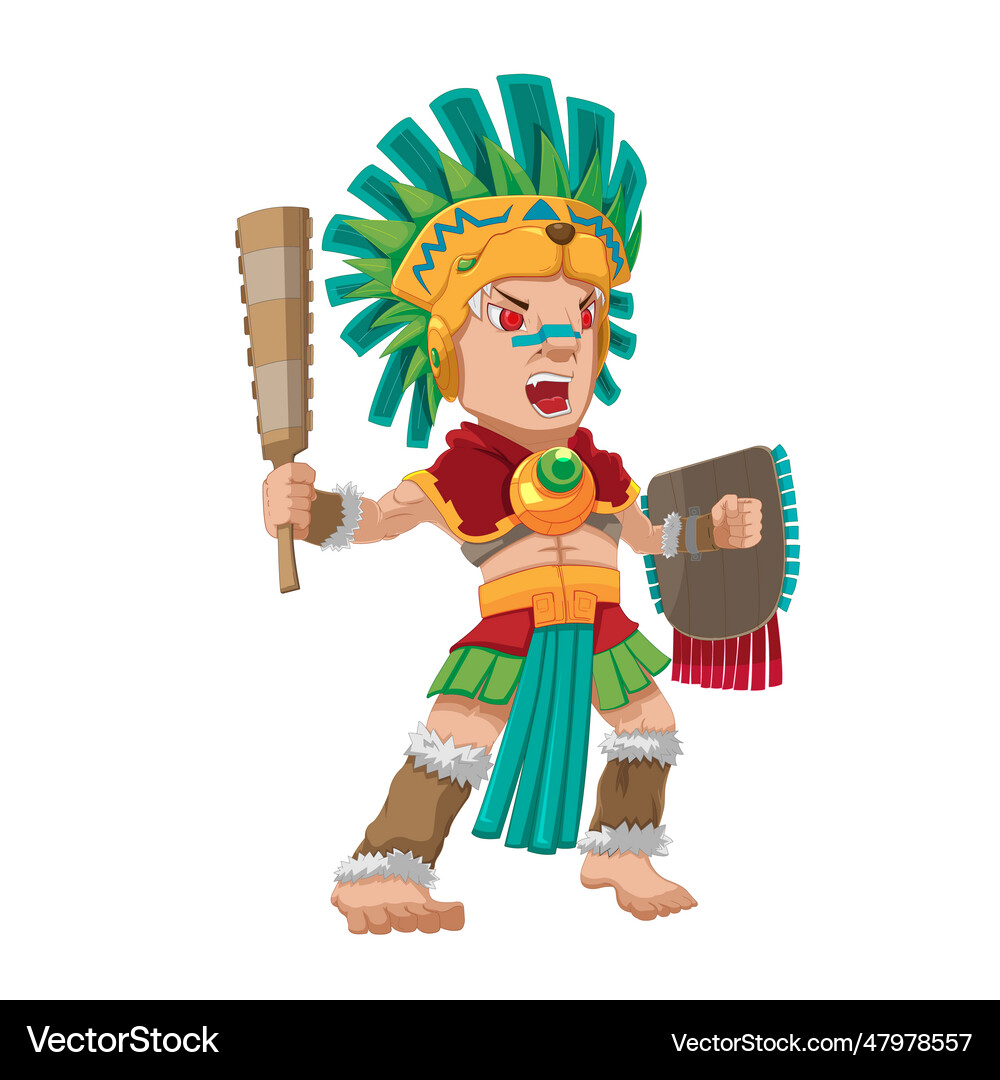 Aztec warrior traditional illus tration character Vector Image