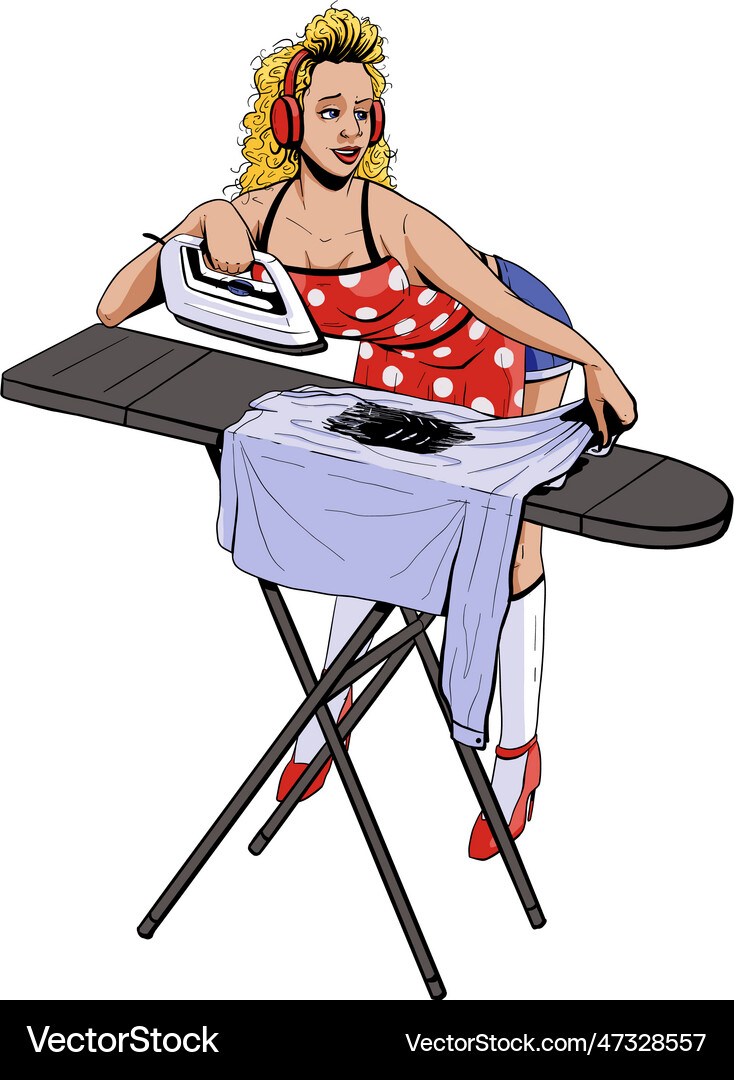 Cartoon girl ironing Royalty Free Vector Image