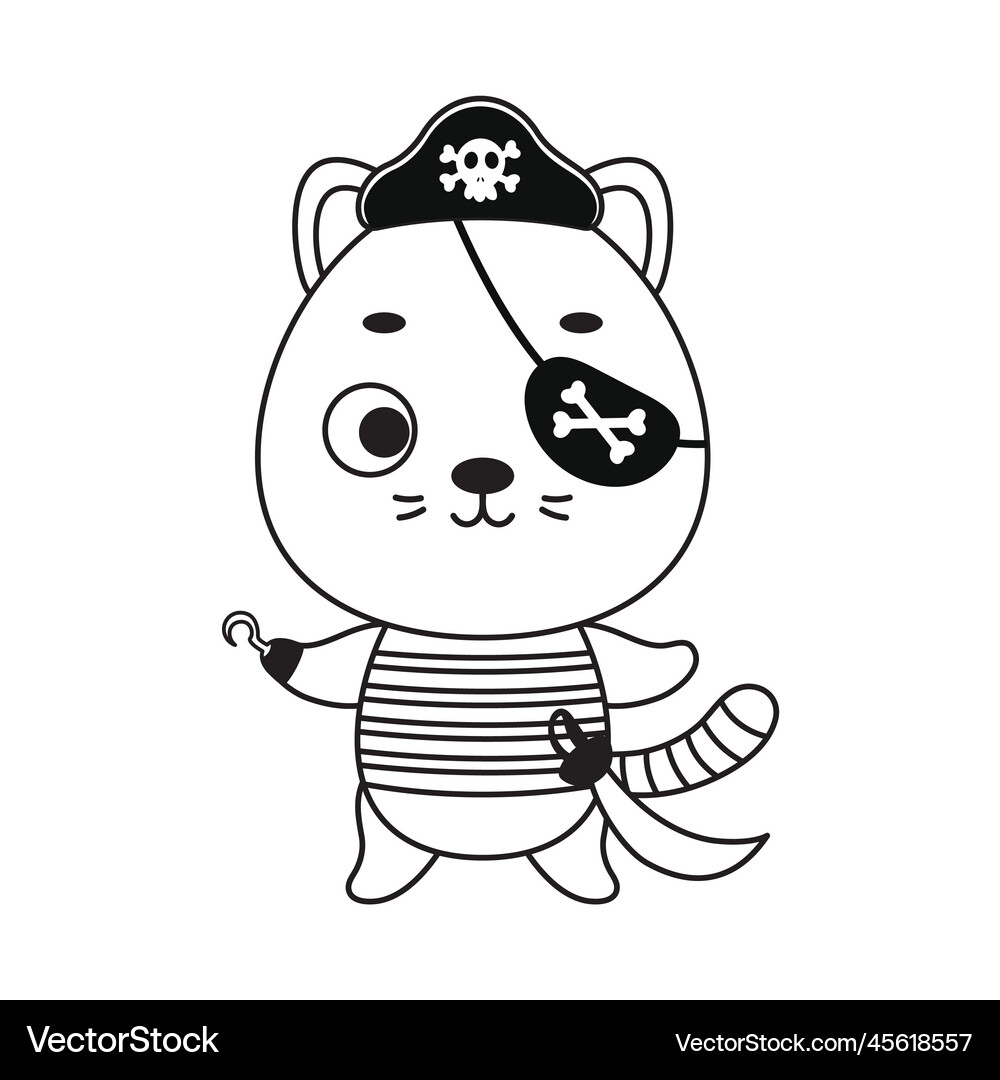 Coloring page cute little pirate cat with hook Vector Image