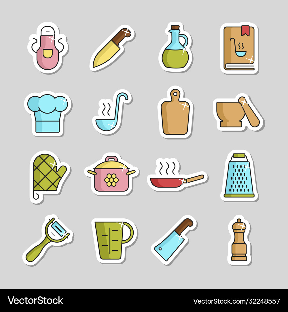 Cooking foods and kitchen icon set Royalty Free Vector Image