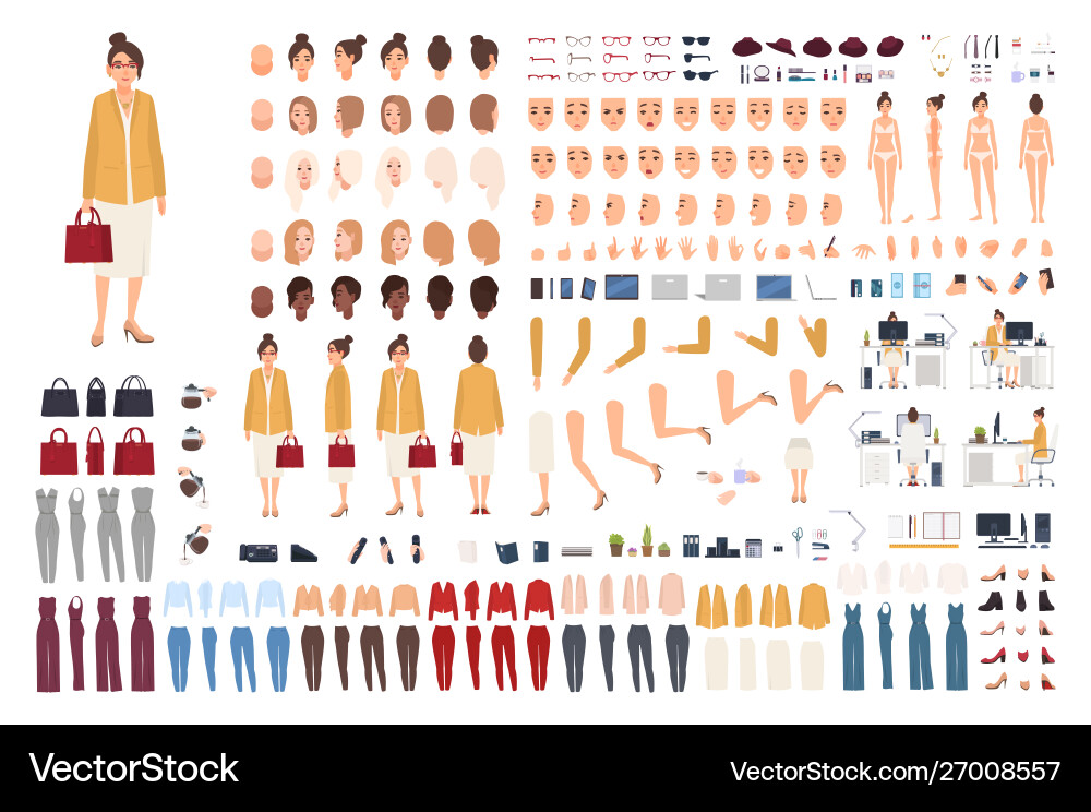 Female office assistant avatar set or diy kit Vector Image