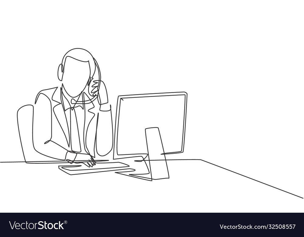 One continuous line drawing young male Royalty Free Vector