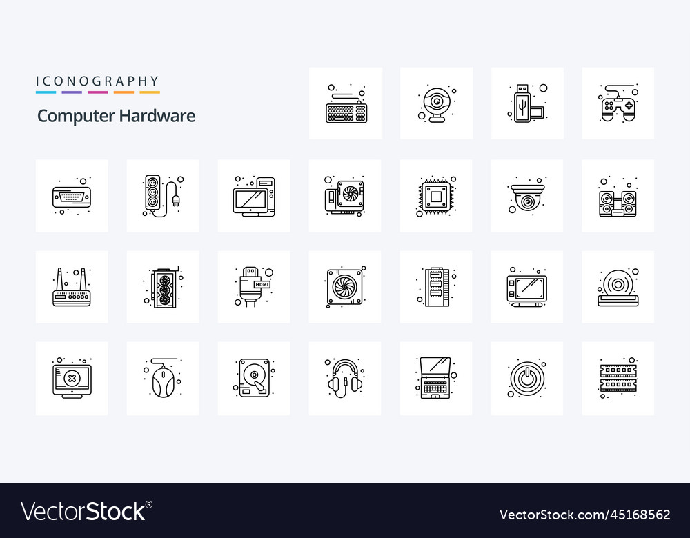 25 computer hardware line icon pack Royalty Free Vector