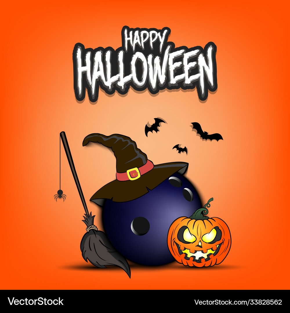 Bowling ball with witch hat and happy halloween Vector Image