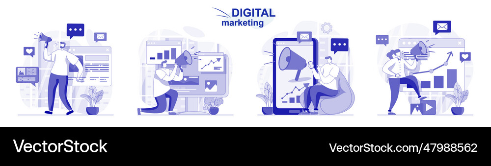 Digital marketing isolated set in flat design Vector Image