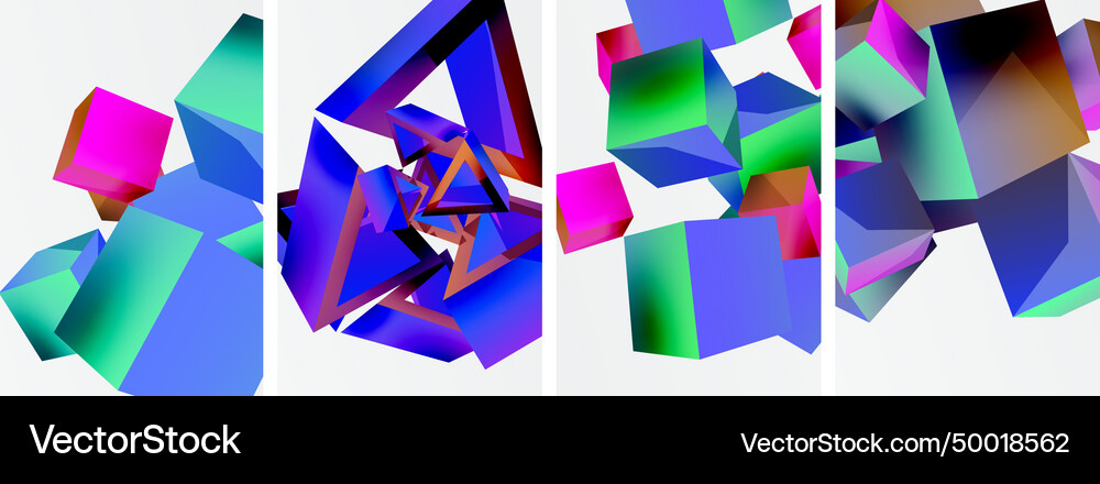 Flying 3d shapes cubes and other geometric Vector Image
