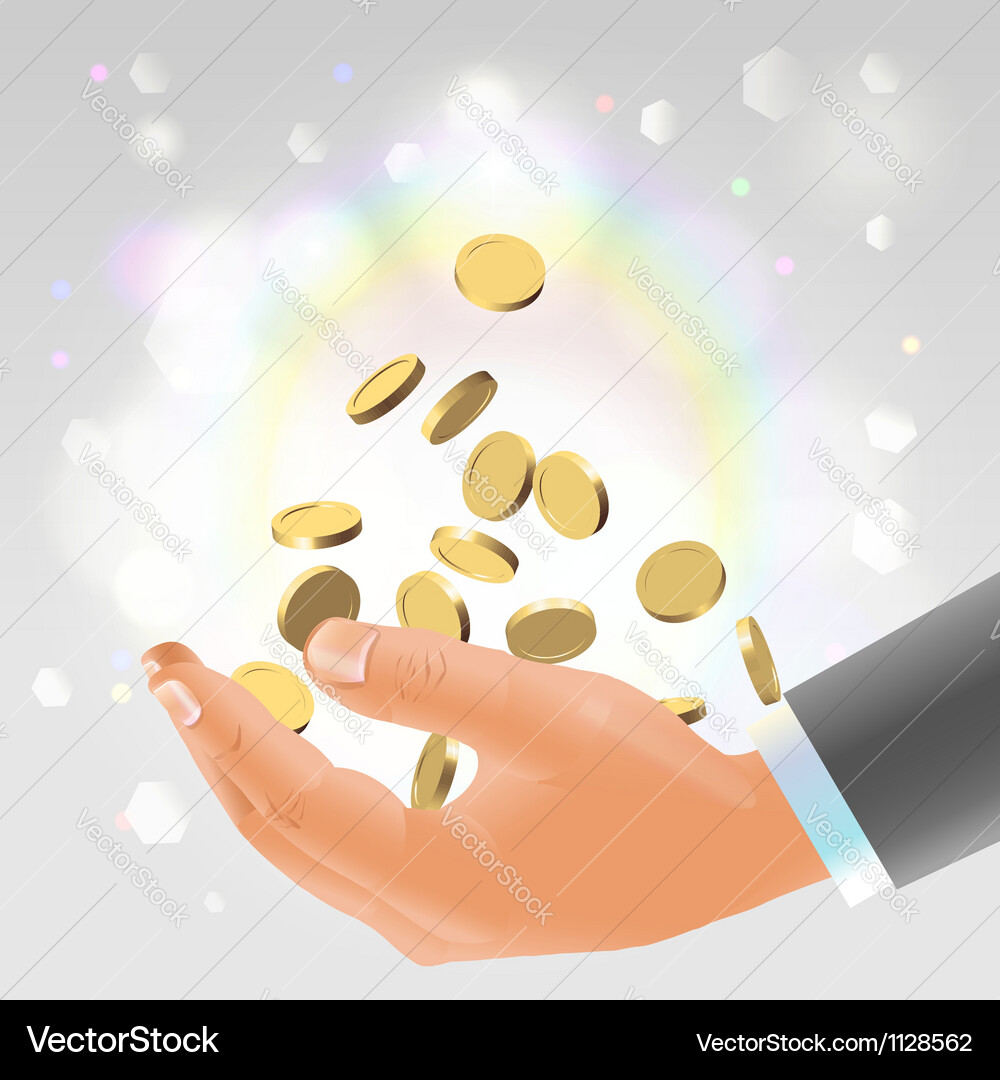 Gold Coin Falling From Hand Various Euro Coins Falling