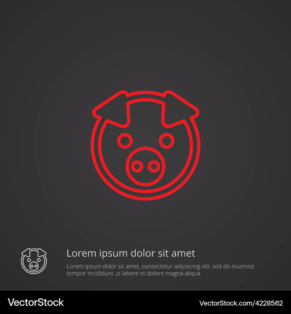 Pig outline symbol red on dark background logo Vector Image