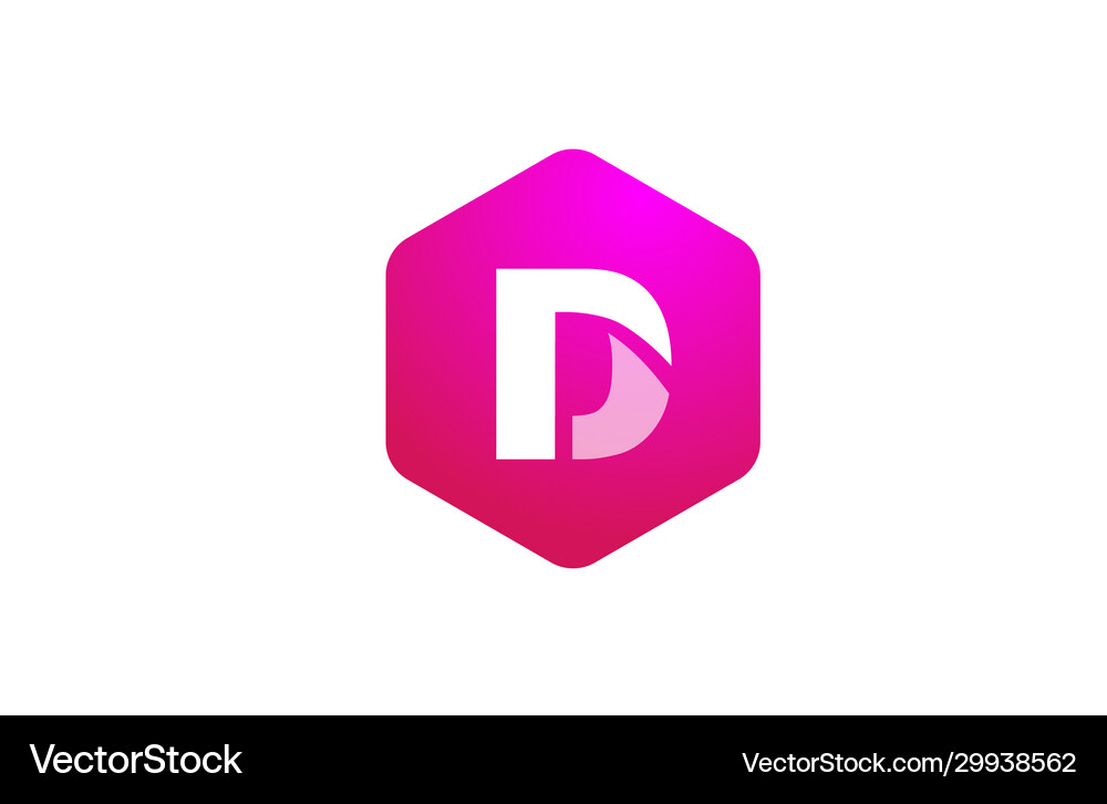 Pink white polygon d alphabet letter logo icon Vector Image
